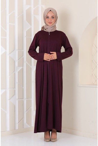 Tesettür Nağme Tesettürnağme Fermuarlı Ferace Başörtüsüz Namaz Elbisesi-Mürdüm Tesettür Nağme Tesettürnağme Fermuarlı Ferace Başörtüsüz Namaz Elbisesi-Mürdüm