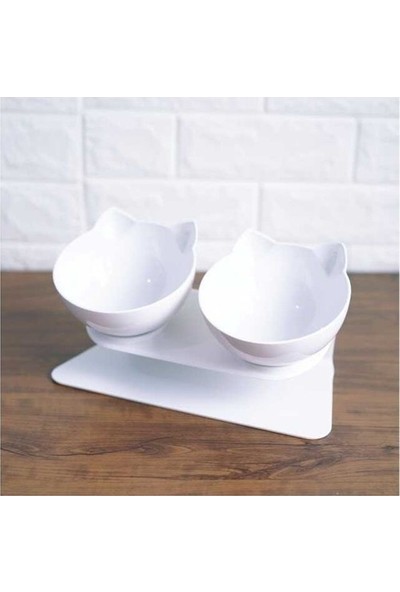 Muca Kedi Mama ve Su Kabı - Beyaz
