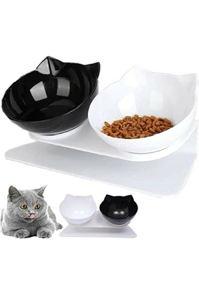 Muca Kedi Mama ve Su Kabı (Siyah-Beyaz)