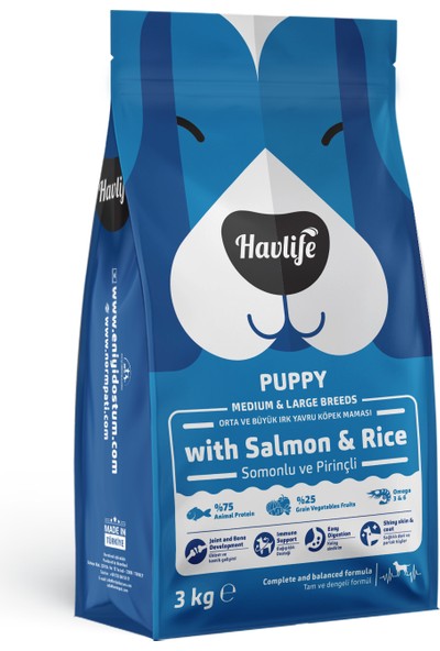Havlife Somonlu ve Pirinçli Orta ve Büyük Irk Yavru Köpek Maması 3kg Havlife Somonlu ve Pirinçli Orta ve Büyük Irk Yavru Köpek Maması 3kg