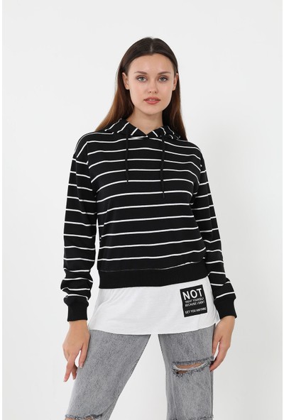 Çizgili Sweatshirt-Siyah