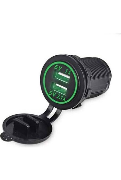 Sador 4x4 Oto Usb Şarj Soketi 5V 2.1A / 1A Yeşil Standart