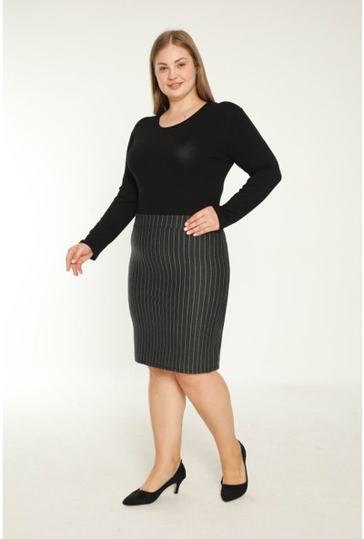 Modayız Çizgili Esnek Büyük Beden Etek 29A-1901