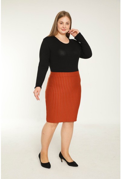 Modayız Çizgili Esnek Büyük Beden Etek 2E-1904