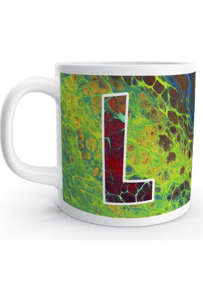 Rock'n Fox L Harfi Saykodelik Ebru Sanatı Psychedelic Renkli Harfli Kupa Bardak