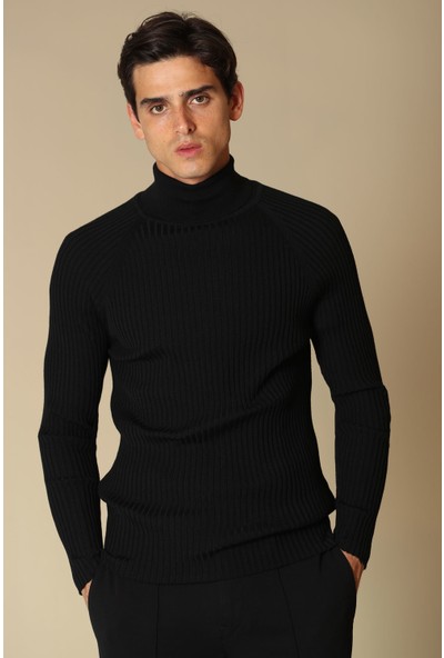 Lufian Aje Tam Balıkçı Erkek Kazak Siyah