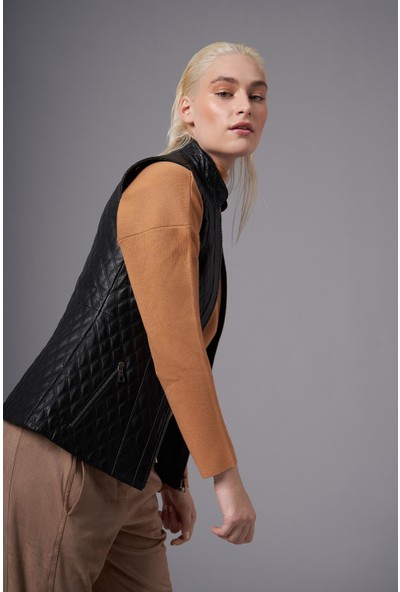 Dericompany Marrone Siyah Deri Yelek 216510 Dericompany Marrone Siyah Deri Yelek 216510