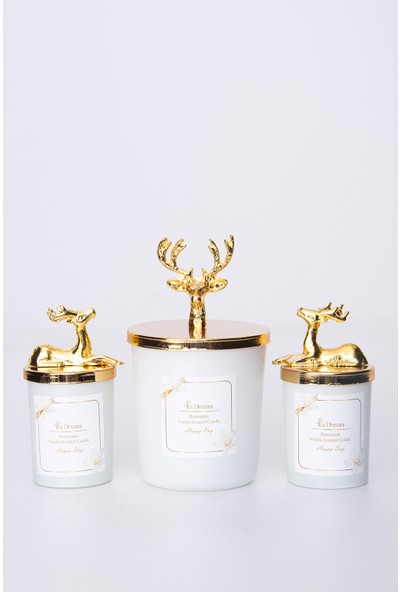 In Dream Dekoratif Gold Geyikli Beyaz Vanilya Kokulu Bardak Mum Seti In Dream Dekoratif Gold Geyikli Beyaz Vanilya Kokulu Bardak Mum Seti