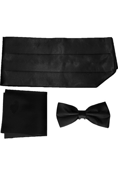 Elegante Cravatte Siyah Kuşak Papyon Seti Damatlık Smokin Kemeri Elegante Cravatte Siyah Kuşak Papyon Seti Damatlık Smokin Kemeri