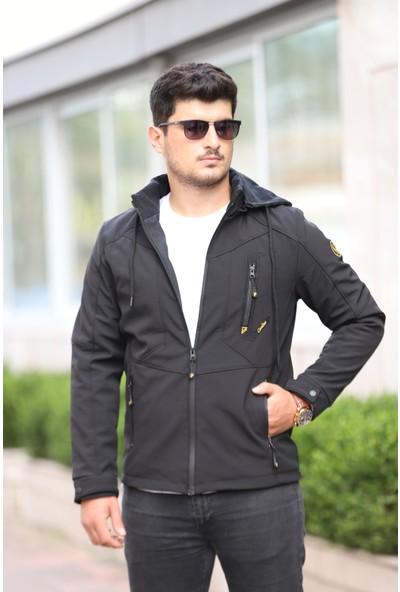 Prifaldi Erkek Siyah Su ve Rüzgar Geçirmez Softshell