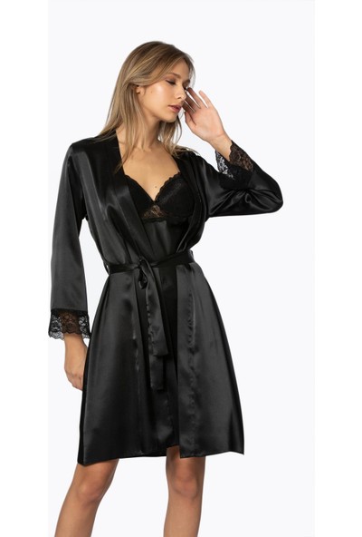Pierre Cardin Saten Dantelli Gecelik & Sabahlık Takım - 4285 Pierre Cardin Saten Dantelli Gecelik & Sabahlık Takım - 4285