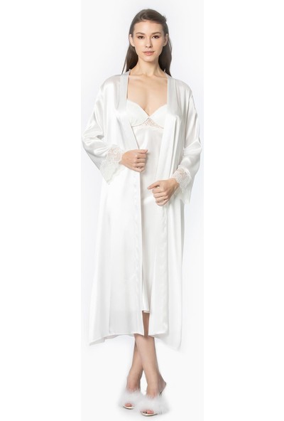 Pierre Cardin Saten Dantelli Gecelik & Sabahlık Takım - 4370 Pierre Cardin Saten Dantelli Gecelik & Sabahlık Takım - 4370