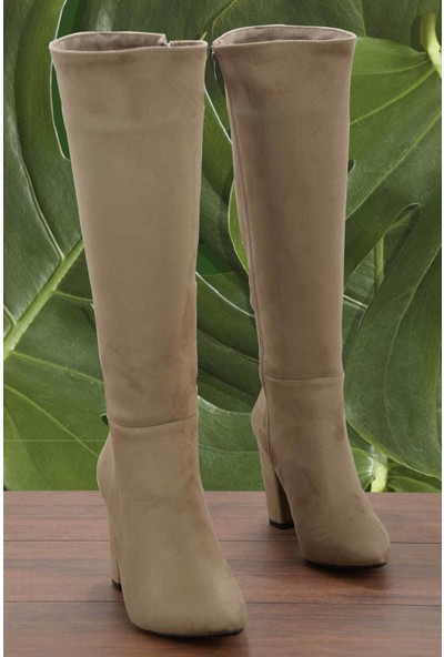 Bambi Vizon Süet Kadın Çizme