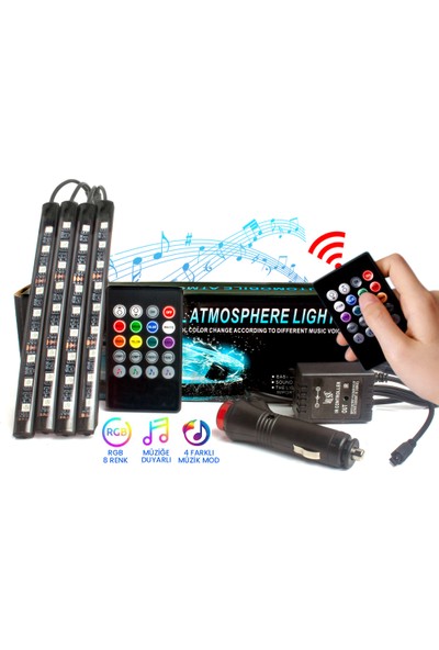 Waxen 9 LED Ayak Altı LED Lamba Kumandalı Sese Duyarlı Çakmaklık Girişli Rgb Araç Içi Aydınlatma Waxen 9 LED Ayak Altı LED Lamba Kumandalı Sese Duyarlı Çakmaklık Girişli Rgb Araç Içi Aydınlatma