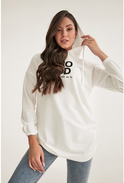 FullaModa Mood Nakışlı Kapüşonlu Sweatshirt FullaModa Mood Nakışlı Kapüşonlu Sweatshirt