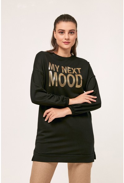 FullaModa Mood Baskılı Bisiklet Yaka Uzun Sweatshirt FullaModa Mood Baskılı Bisiklet Yaka Uzun Sweatshirt