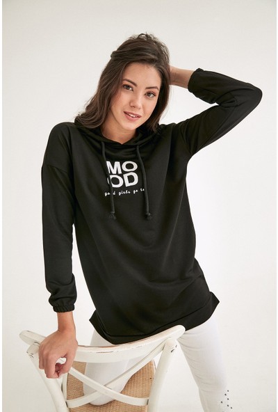 FullaModa Mood Nakışlı Kapüşonlu Sweatshirt FullaModa Mood Nakışlı Kapüşonlu Sweatshirt
