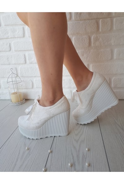 Modavien Kadin Beyaz Dolgu Topuk 11 cm Gelin Ayakkabisi MODAVIEN710 Modavien Kadin Beyaz Dolgu Topuk 11 cm Gelin Ayakkabisi MODAVIEN710