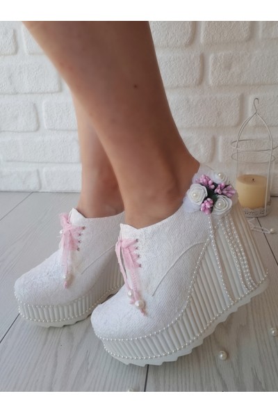 Modavien Kadin Beyaz Dolgu Topuk 11 cm Gelin Ayakkabisi MODAVIEN710G16