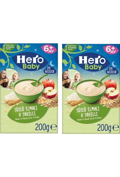 Hero Baby Sütlü 8 Tahıllı Elmalı Kaşık Mama 200GR x 2 Adet