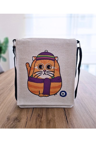 Aburcubur Atölye Kedili Keten Postacı Çantası