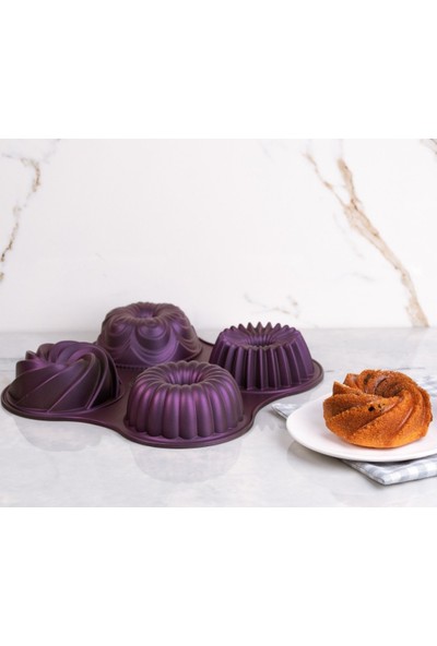 Meşeler Lisa Galaxy Granit Döküm Kek Kalıbı 4lü Mor