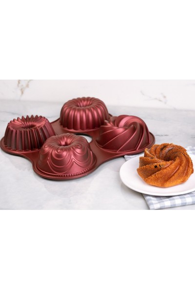 Meşeler Lisa Galaxy Granit Döküm Kek Kalıbı 4lü Kırmızı