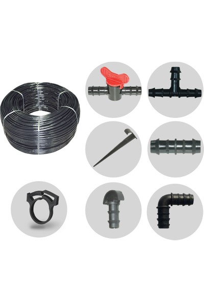 Nartan 16MM Damlama Sulama Boru Seti 20-50 cm Delikli 100 mt Nartan 16MM Damlama Sulama Boru Seti 20-50 cm Delikli 100 mt