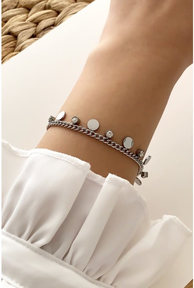 ÇLK Accessories Çelik Taşlı Pul Çelik Bileklik TRBILEK7690 B35503