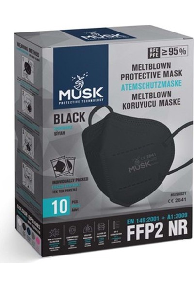 Musk Meltblown Ffp-2 N95 Maske Siyah 10 Adet Musk Meltblown Ffp-2 N95 Maske Siyah 10 Adet