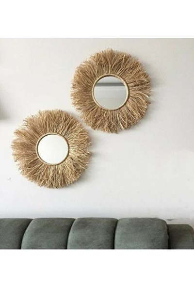Bohem Dizayn Rafya Ayna Seti 2 Li