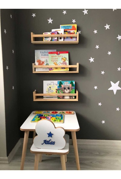 Modicrafts Montessori 3lü Ahşap Raf, Kitaplık, Çocuk Odası Dekorasyon