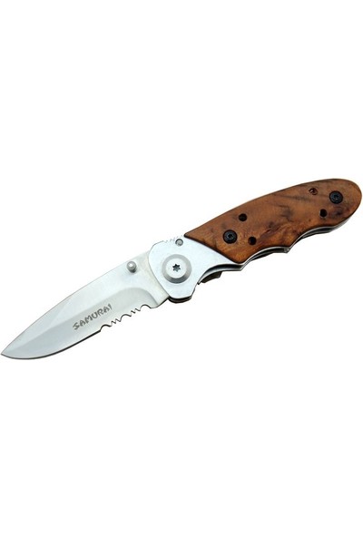 Samurai JM121 Testereli Kamp Çakı Bıçağı 16,5 cm - Mantar Saplı, Manuel, Kemerlikli Samurai JM121 Testereli Kamp Çakı Bıçağı 16,5 cm - Mantar Saplı, Manuel, Kemerlikli