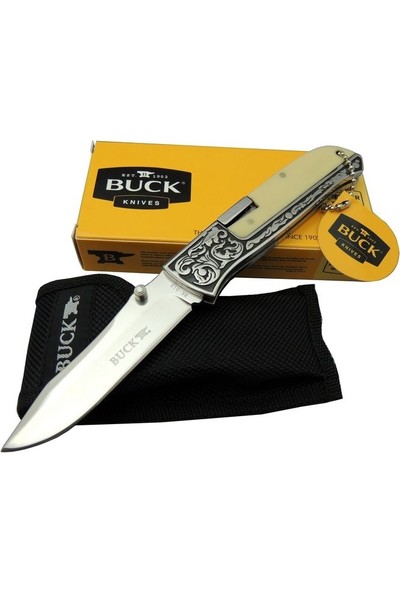 Buck Knives Osbone White BK010WY Kamp Çakı 20 cm - Işlemeli Sap, Kılıflı, Kutulu, Kemerlikli Buck Knives Osbone White BK010WY Kamp Çakı 20 cm - Işlemeli Sap, Kılıflı, Kutulu, Kemerlikli