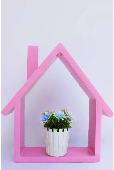 Medizzone Pembe Dekoratif Raflı Mavi Yapay Çiçek Beyaz Saksı