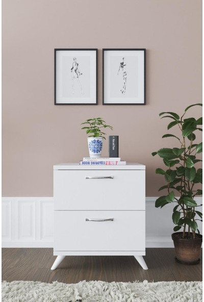 KZY 2 Çekmeceli Ayaklı Komodin - Beyaz