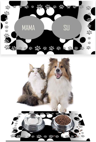 PatiPeti Siyah Beyaz Pati Mama Altlığı Mama Paspası 50X35CM PatiPeti Siyah Beyaz Pati Mama Altlığı Mama Paspası 50X35CM