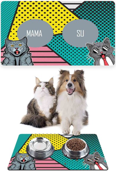 Popart Kedi Köpek Mama Altlığı Mama Paspası 50X35CM Popart Kedi Köpek Mama Altlığı Mama Paspası 50X35CM