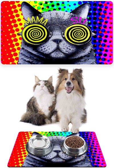 Hipnoz Kedi Kedi Köpek Mama Altlığı Mama Paspası 50X35CM