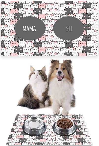PatiPeti Pembe Gri Kediler Kedi Köpek Mama Altlığı Mama Paspası 50X35CM PatiPeti Pembe Gri Kediler Kedi Köpek Mama Altlığı Mama Paspası 50X35CM