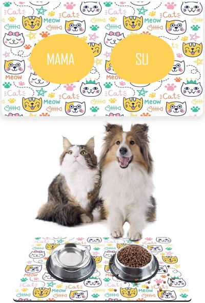 PatiPeti Ekru Kediler Kedi Köpek Mama Altlığı Mama Paspası 50X35CM PatiPeti Ekru Kediler Kedi Köpek Mama Altlığı Mama Paspası 50X35CM