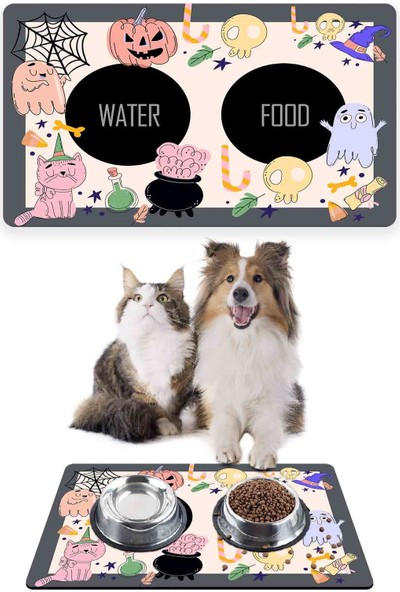 PatiPeti Halloween Kedi Köpek Mama Altlığı Mama Paspası 50X35CM