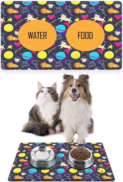PatiPeti Uzay Kedi Köpek Mama Altlığı Mama Paspası 50X35CM PatiPeti Uzay Kedi Köpek Mama Altlığı Mama Paspası 50X35CM