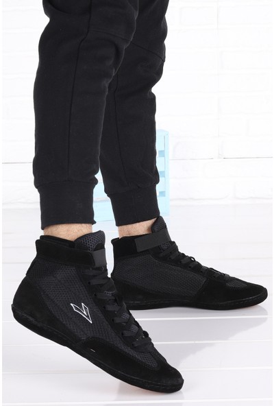 Lig 70 Güreş Boks Erkek Salon Spor Deri Ayakkabı Siyah