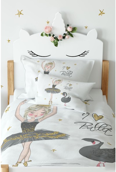 Balerin ve Kuğu Çocuk Nevresim Takımı %100 Pamuk Saten