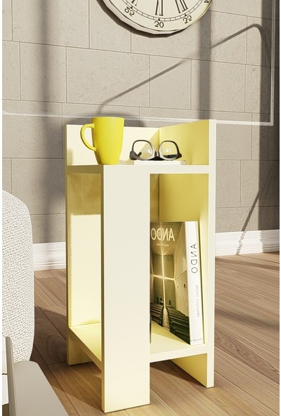 Ünüvar Konsept Parlak Krem Dekoratif Yan Sehpa Komodin