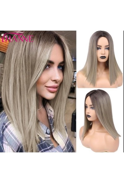 Charge Hanne Ombre Kısa Düz Peruk 1b Flax Brown