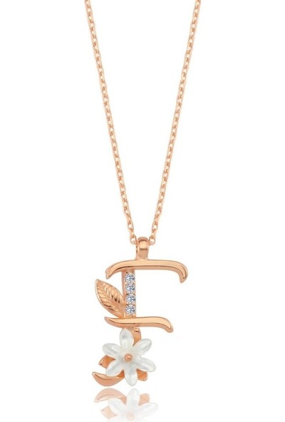 Mia Vento Işıltılı Manolya Çiçeği F Harfi Rose Renk Gümüş Harfli Kolye