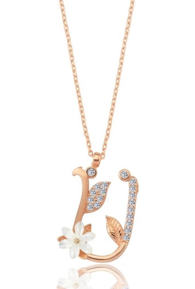 Mia Vento Işıltılı Manolya Çiçeği Ü Harfi Rose Renk Gümüş Harfli Kolye