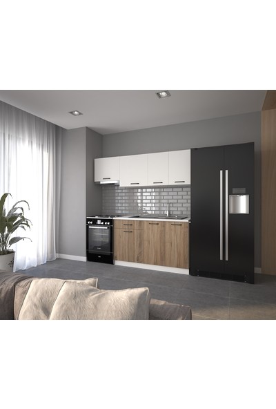 Visas Concept 200 cm Yağmur Hazır Mutfak Dolabı Beyaz ve Atlantik Çam